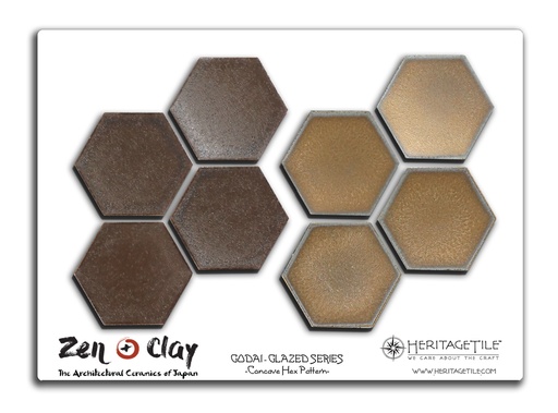 Sample Card - Godai Glazed Concave Hex (Metallic Bronze and Gold) | Heritage Tile